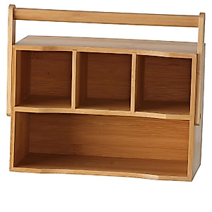 Cortesi Home Kira Natural Bamboo Cutlery Caddy Tabletop Holder with Handle and 4 Compartments, Brown