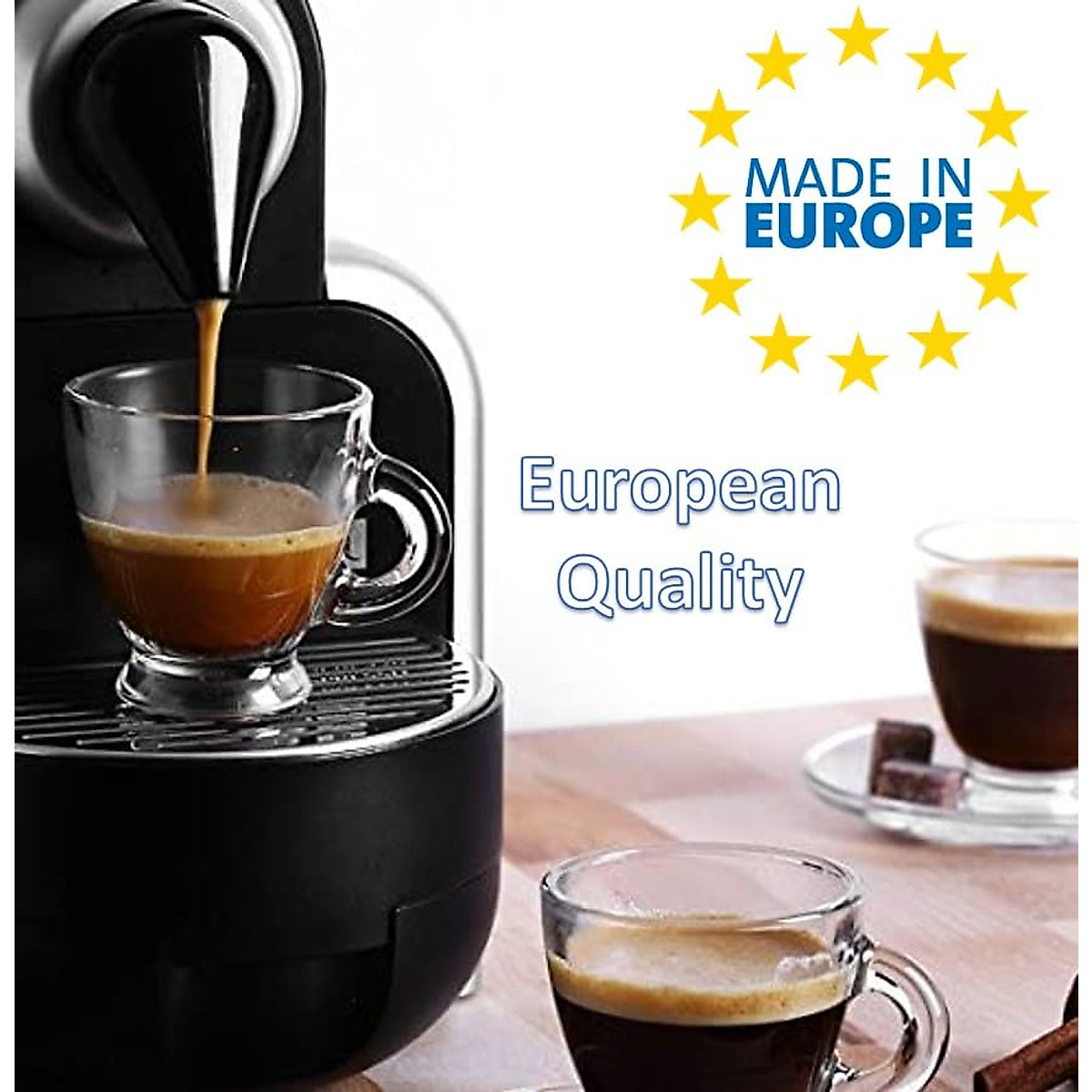 BOHEM'S Espresso Cups, 3.2 oz Small Demitasse Clear Glass Espresso Drinkware, Set Of Cups, Saucers and Stainless Steel mini Spoons + Free Glass Spoons (set of 4)