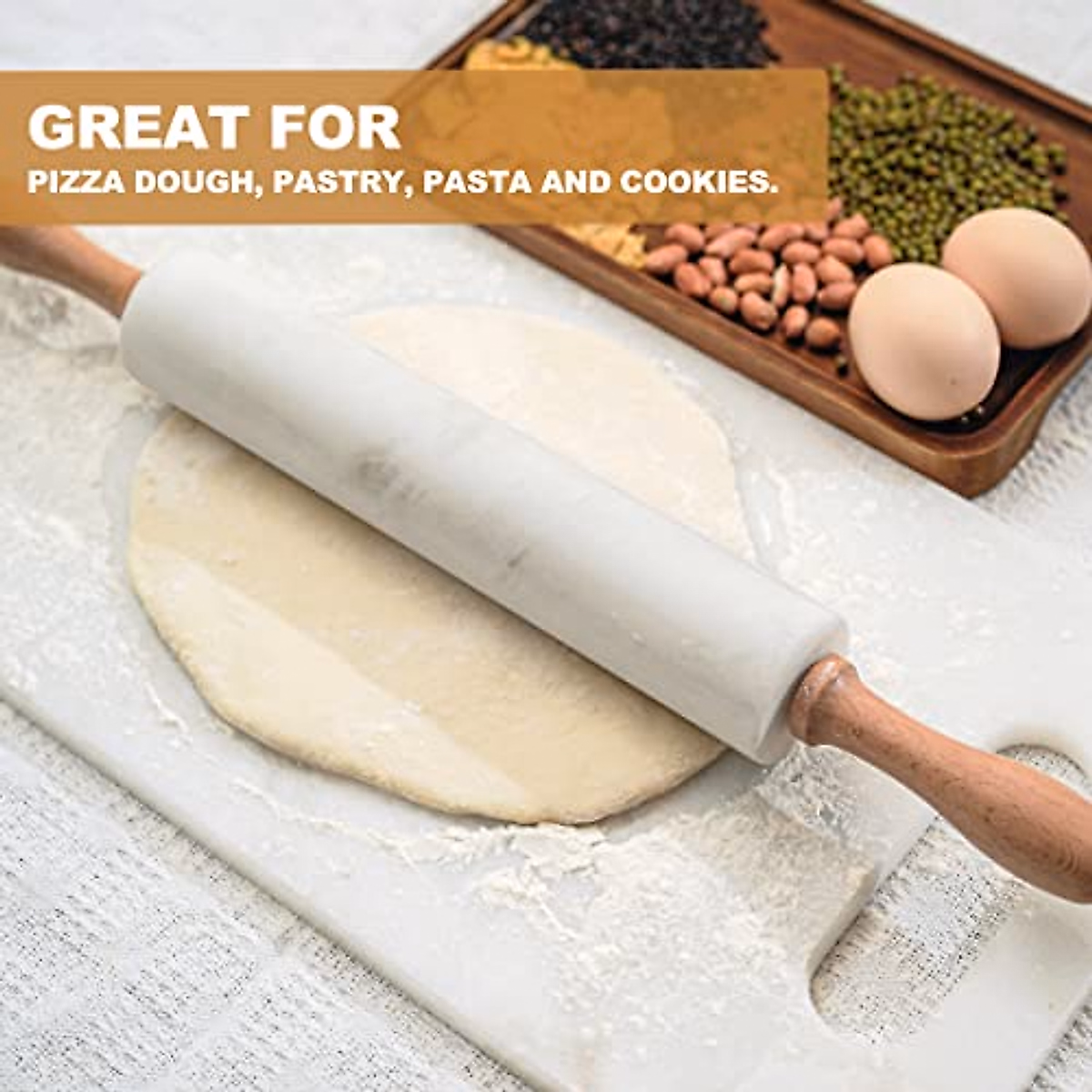 Koville Marble Rolling Pin, Non-Stick Polished Dough Roller, Pasta, Dumpling, Ravioli, Fondant,Pie Crust, Kitchen Baking Pastry Tools