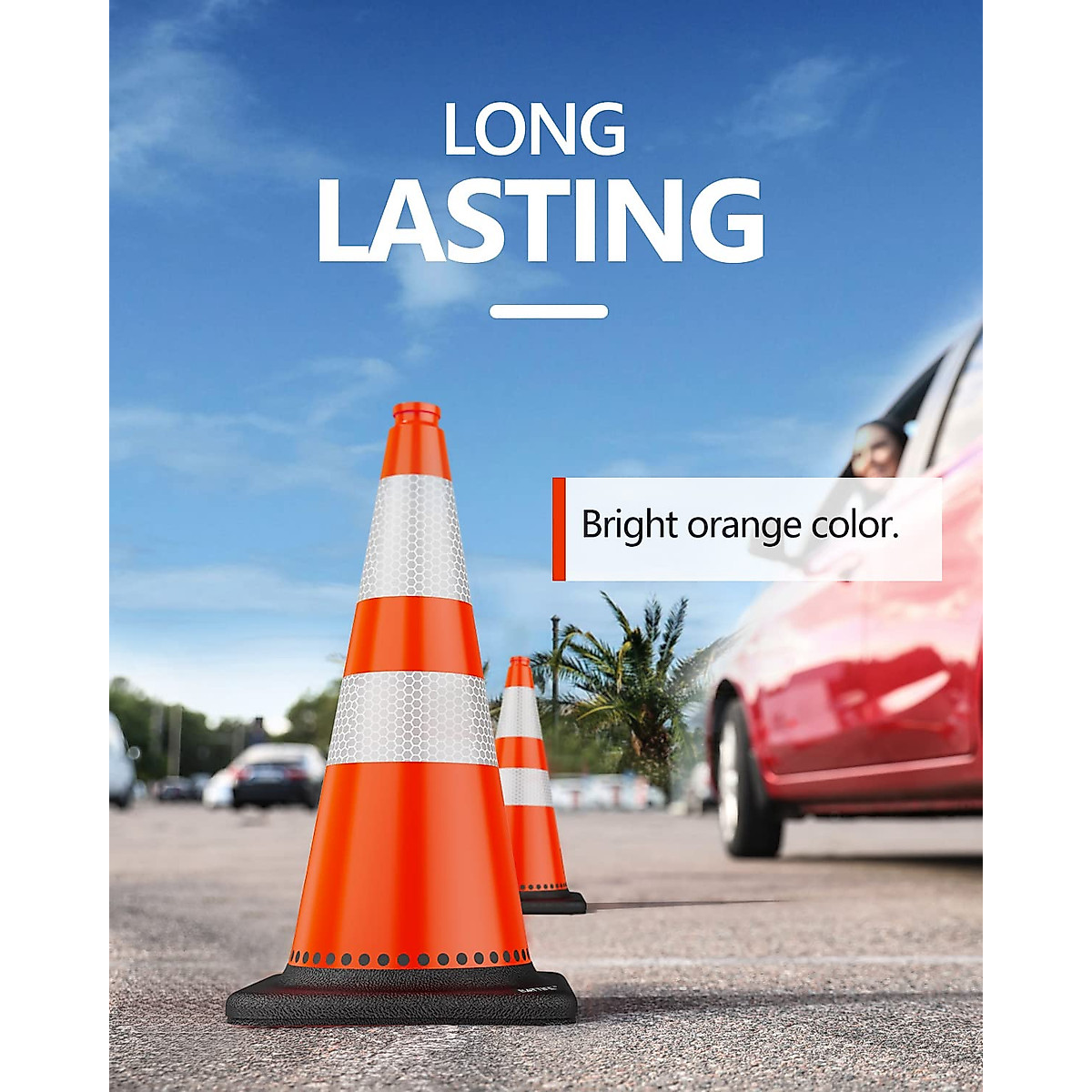 (8 Pack) BATTIFE Traffic Cones 28 Inch with Black Weighted Base,Durable PVC Orange Cone for Traffic Control,Construction Events, Driveway Road Parking Lot