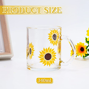 Whaline Sunflower Glass Coffee Mugs with Handle Summer Sunflower Clear Coffee Mug Cups Boho Drinking Glasses Beverage Mugs for Iced Coffee Soda Cocktail Whiskey Tea Water Wine, 12oz