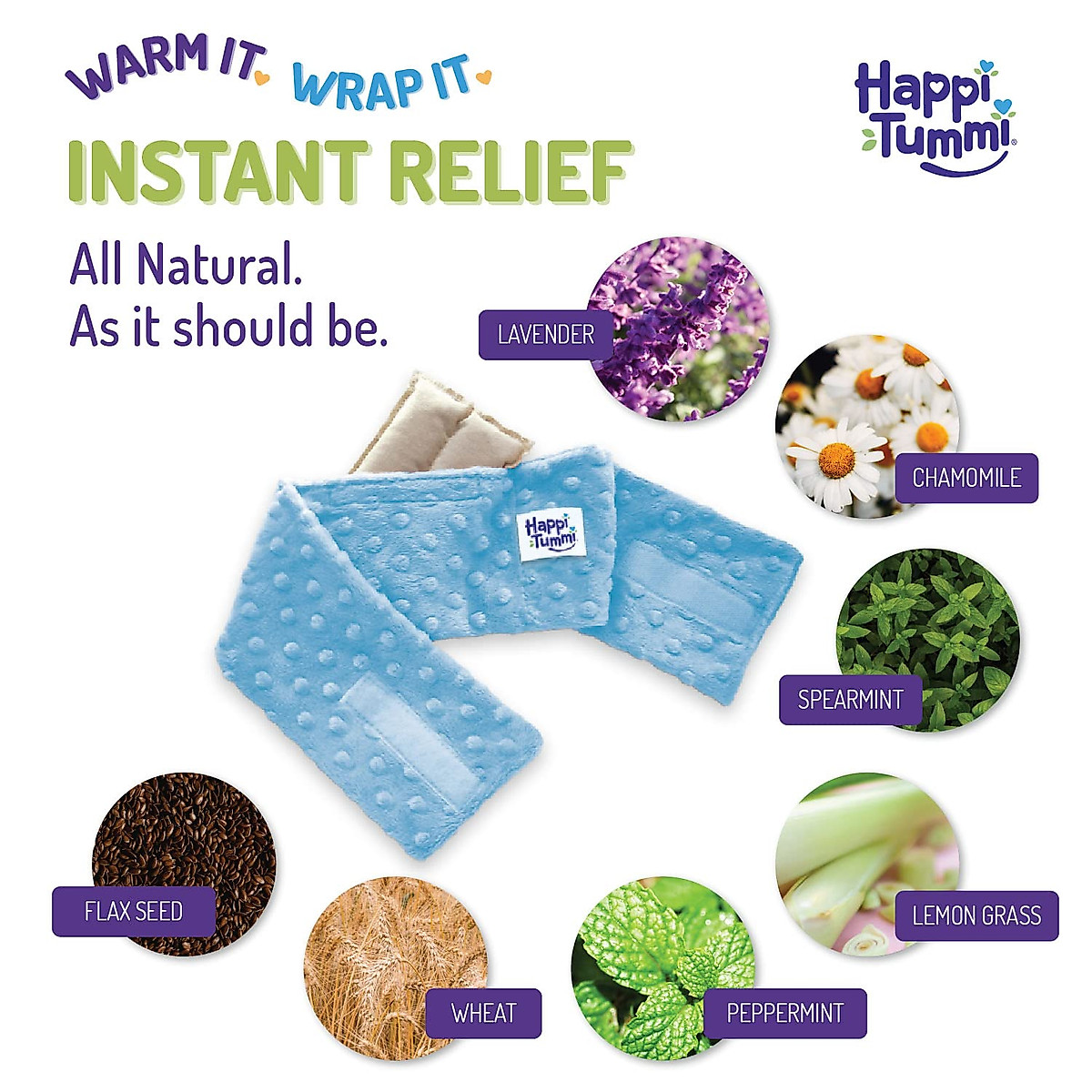 Happi Tummi Natural Colic Relief Blue Belly Band with Natural and Organic Diaper Rash Cream