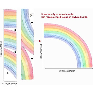 funlife Vinyl Large Rainbow Wall Mural Stickers Peel and Stick, Precut Giant Vibrant Half Watercolor Rainbow Wall Decals for Girls Bedroom Kids Nursery Room Playroom, 78.74" x 70.87"