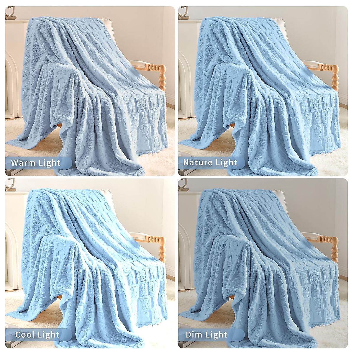 GIOKARNNA Bunny Checkered Throw Blankets,Soft Warm Blankets for Lover Women Men Friends Gifts Pets,Lightweight Fuzzy Blanket for Couch Sofa Bed Travel and Camping(Blue,50"x60")