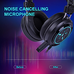 Olyre Gaming Headset G3 for PS4 PS5 Xbox One Switch PC with Noise Canceling Deep Bass Stereo Sound…Over Ear Headphones with Mic, Glowing LED Light, Bass Surround, Soft Earmuffs for Laptop MacNES Games