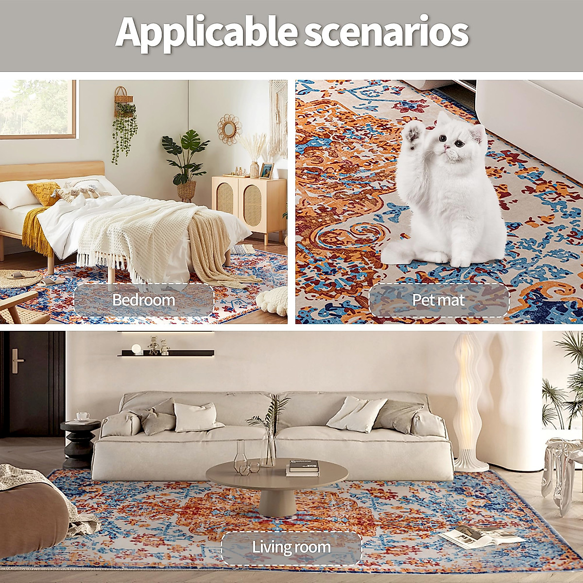 Taisier Home Area Rug 2x3 Persian Rug Indoor Entryway Vintage Rug Indoor Fiery Red Multi Print Rug Retro Distressed Carpet Thin Rug Mat Foldable Accent Rug Non Slip Bathroom Kitchen Bedroom