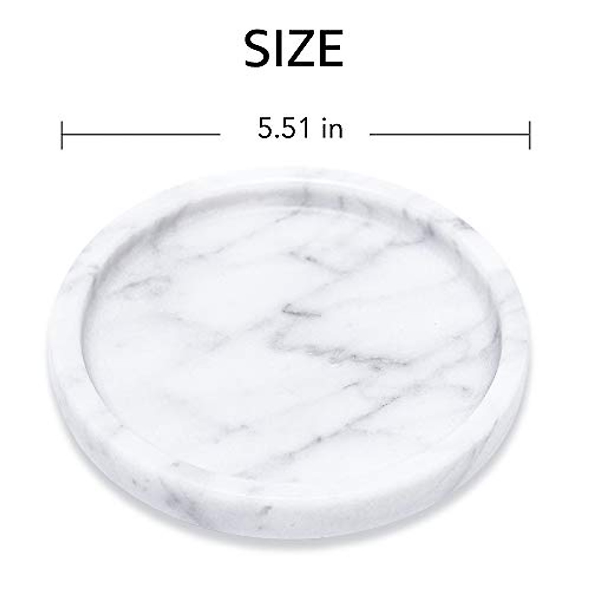 JIMEI Natural Marble Round Vanity Tray Jewelry Ring Dish Holder Fruit Serving Tray for Bathroom, Kitchen, Nightstand or Table Decoration (5.51IN (14CM))