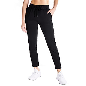 Yogipace Petite Women's 7/8 On The Fly Pants Drawstring Casual Lounge Joggers Travel Sweatpants,Black,24",Size S
