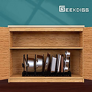 GeekDigg Pot Organizer Rack for Cabinet, Adjustable and Expandable 8+ Pans Pots Lid Organizer Rack Holder, Cabinet Pantry Countertop Bakeware Organizer