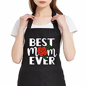 Oxpaynop Best Mom Ever Gifts, Cooking Aprons for Women with Pockets, Water Resistance apron Birthday Gift for Mother Wife Grandma (Best mom ever)