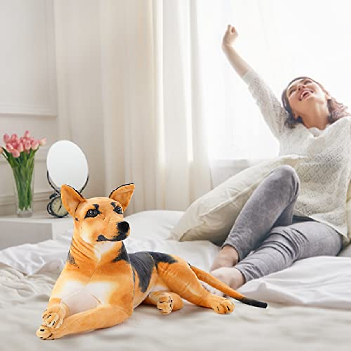 ihtha Realistic Puppy Figure for Bedroom Nursery Entryway Foyer Children's Day Gift Garden Gnome (Black, C)