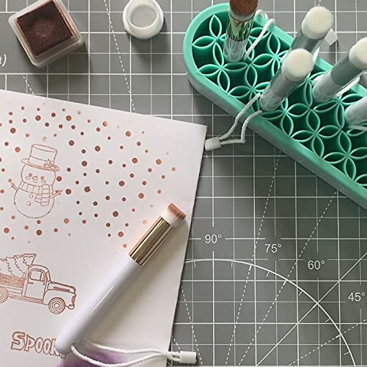 12 Pieces Ink Blending Brushes for Card Making Paper Crafting Stamping Background Mini Crafting Brushes with Holder Sets for Blending Paper Crafter Blenders Painting Multipurpose Use