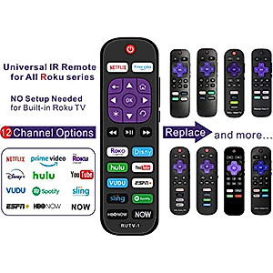Replacement Remote Control for All Roku TV Brands [Hisense/TCL/Sharp/Insignia/ONN/Sanyo/LG/Hitachi/Element/Westinghouse] w/ 12 Shortcut Keys [NOT for Roku Stick]