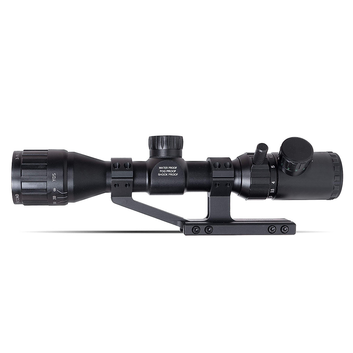 Monstrum 3-9x32 AO Rifle Scope with Illuminated Range Finder Reticle and Parallax Adjustment | ZR255 H-Series Offset Scope Mount | Bundle