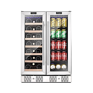 Empava Beverage Refrigerator Cooler 78 Cans and 20 Bottles Freestanding Dual Zone Fridge Cellar for Wine Soda Beer in Stainless Steel, 24 Inch