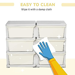 Qaba 3 Tier Kids Storage Unit, 6 Drawer Chest Toy Organizer Plastic Bins for Kids Bedroom Nursery Kindergarten Living Room for Boys Girls Toddlers, Cream