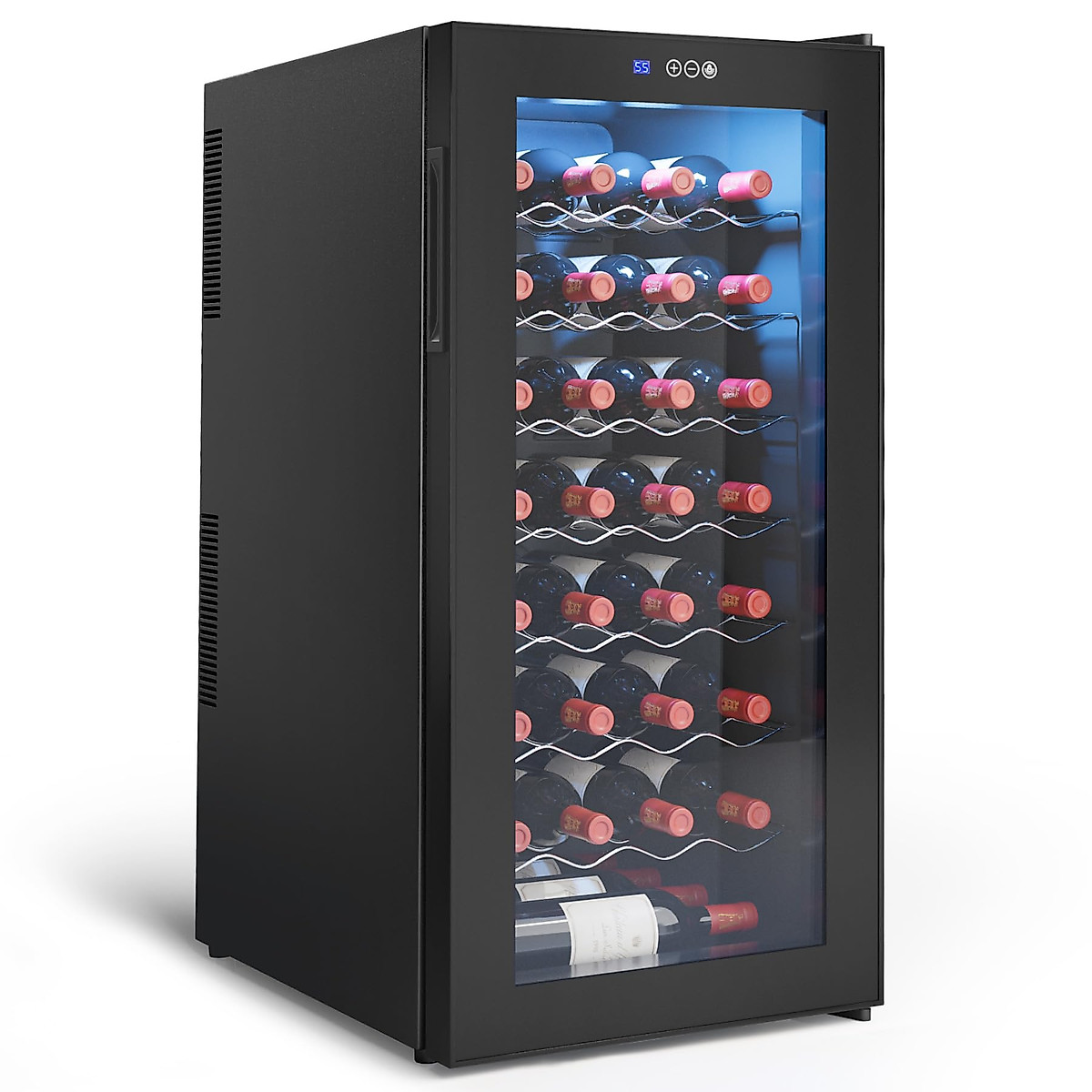Kerilyn 32 Bottle Wine Fridge, 2.75Cu.Ft./78L Thermoelectric Free Standing Wine Cooler Refrigerator with Interior LED Light, 54°F - 66°F Digital Temperature Control Wine Refrigerator For Red Wine