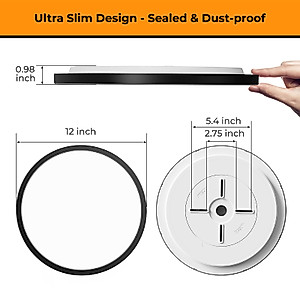 Matane 2 Pack 12 inch Flush Mount Ceiling Light Fixture, 24W LED Ceiling Lamp 3000K/4000K/5000K Selectable, Round Low Profile Ceiling Lights for Bedroom Laundry Kitchen, Black