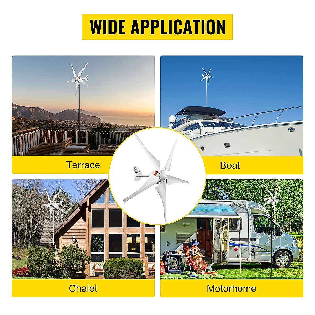 VEVOR, 12V/AC Turbine Kit, 400W Wind Power Generator with MPPT Controller 5 Blades Auto Adjust Windward Direction Suitable for Terrace, Marine, Motor Home, Chalet, Boat, White
