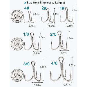 Beoccudo Saltwater Treble Hooks Large Size 4X Strong Triple Fishing Hooks for Big Game Trout Bluefish Salmon Kingfish