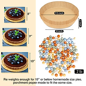 2 lb Pie Weights for Baking Ceramic Pie Crust Weights Blind Baking Beads with 50 Pcs Disposable Parchment Paper Pie Liner Fit 8,9,10 Inch Dish (Multi Color, 1 Pcs)