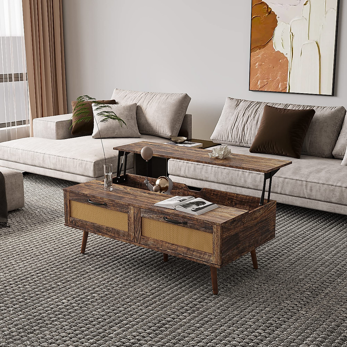 Lift Top Coffee Table with Storage, 47.24" Modern Center Table Lift Tabletop Table for Living Room, Coffee Table with Hidden Compartment Home Office 47.24" L x 23.62" W x 17.72" H