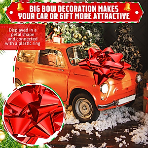 FineCheer 16 inch Big Car Bow Giant Christmas Bow Large Gift Bow Pre-Assembled Giant Red Wrapping Bow Huge Car Bow Christmas Metallic Decorative Bow for Present Tree Houses Bike Holiday Decoration