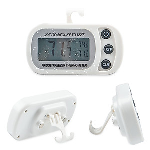 Refrigerator Thermometer Digital Freezer Room Thermometer, Waterproof Fridge Thermometer with Magnetic Back, Max/Min Record Function with Large LCD Display for Kitchen Restaurants White