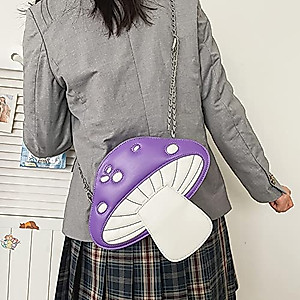 Women Cute Mushroom Shoulder Messenger Bag, Fun PU Leather Crossbody Bag Tote Bag Chain Handbag Purse (Purple)