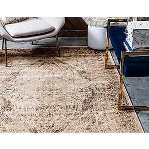 Unique Loom Chateau Collection Area Rug, 4' x 4' Round, Beige