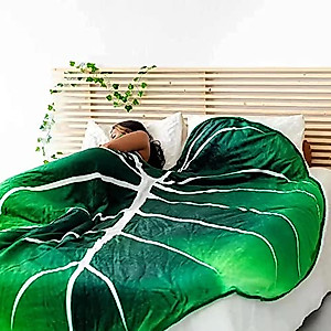 Giant Leaf Shaped Blanket Big Green Leaf Throw Blanket, 87*60 inches Cute Plant Blanket, for Bed, Sofa...