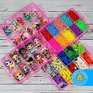 Bins & Things Bead Organizer with Adjustable Compartments - Durable Toy Organizers and Storage Solution for Dolls, Crafts, Mini Toy Figures, Jewelry and Beads - 4 Tier, 20 Compartments, Pink