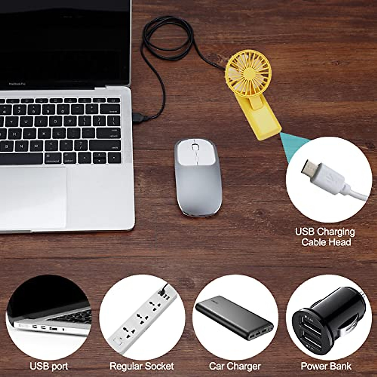 Nezylaf Handheld Fan Clip on Phone Laptop, Mini Fan Powerful Small Personal Portable Fan 1 Speeds USB Rechargeable Fan for Girls Woman Outdoor Travel (Yellow)…