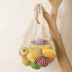 Wresty 3 Pcs Cotton Mesh Shopping Bag Reusable Net String Grocery Bags Shopping Tote Bags Fruit Storage Handbag (long handle)