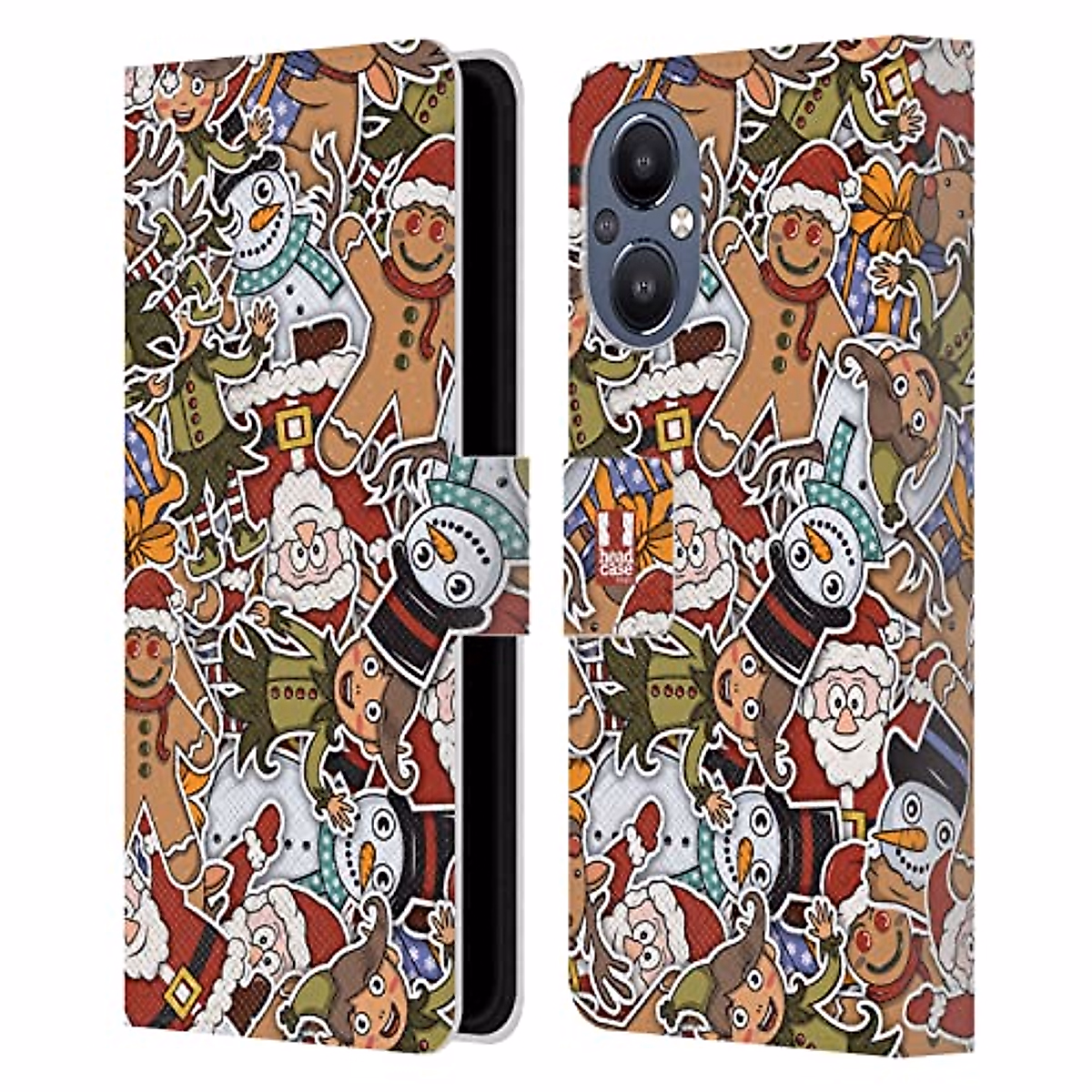 Head Case Designs Mix Christmas Prints Leather Book Wallet Case Cover Compatible with OnePlus Nord N20 5G