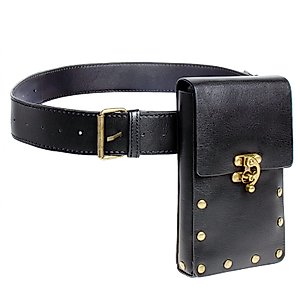 SUMGOGO Retro Belt Pouch Waist Bag Womens Fanny Pack Cellphone Holder Steampunk Medieval Renaissance Purse Costume Accessory (Black)