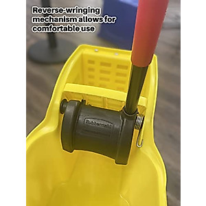 Rubbermaid Commercial Products, Mop Bucket with Wringer on Wheels, Heavy Duty All-in-One Tandem Mopping Bucket, Yellow, 31 Quart (FG738000YEL)