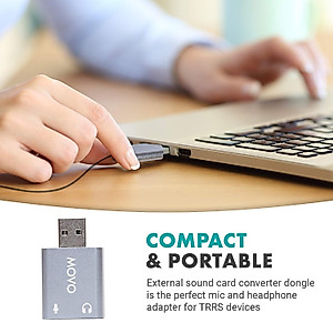 Movo USB-AC1 3.5mm TRRS Microphone to USB 2.0 Stereo Digital Audio Converter - USB Sound Card Adapter for Computer or Laptop - Convert USB Input to 3.5mm TRRS Headphone or Mic Jack