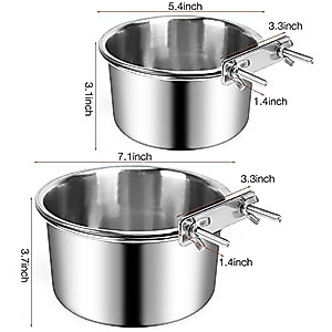 Dog Food & Water Bowl, ShineMe 2 Pack Stainless Steel Pet Bowls for Dogs and Cats Hanging in Cage Crate Kennel, Non-Slip Metal Feeder for Medium and Large Pets (7.1 * 3.5” & 5.5 * 3.2”)
