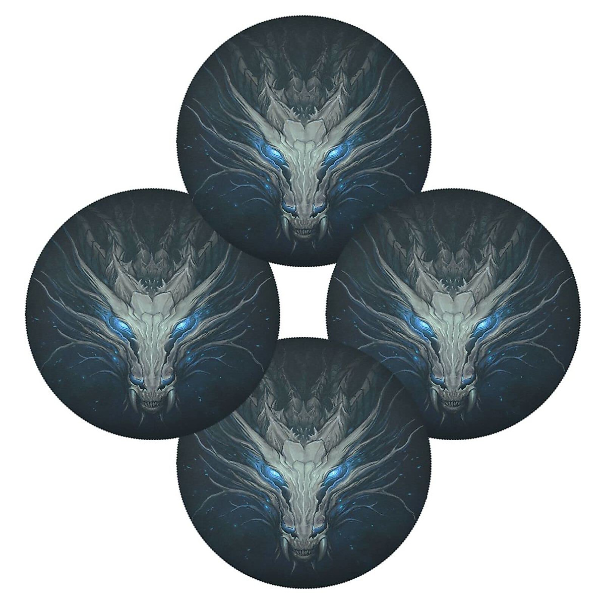 Kigai Round Placemats for Dining Table Set of 4, Grey Dragon Non-Slip Washable Table Mats Kitchen Heat Resistant Place Mats for Outdoor Indoor Table Decoration