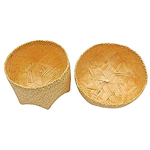 Bamboo Sticky Rice Serving Basket 4.5 x 3.5 Inch, Kratip, Intricately Woven Container, Hexagon-Shaped Weave Pattern, Thailand Handmade, Natural Color (Original Natural Bamboo Color)