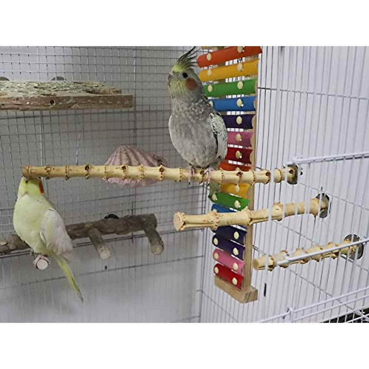 3 Pack Bird Perch Stand, Natural Bamboo Parrot Paw Grinding Toys, Bird Cage Accessories, Bird Paw Grinding for Small Birds Parrots Parakeets Cockatiels Conures Finches Love Birds