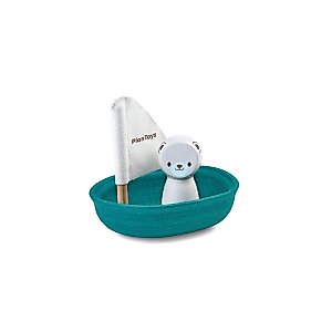 PlanToys Sailboat Bath Toy, Water Table Toy, Pool Toy - Non-Toxic, Sustainably-Made Water Toy for Toddlers