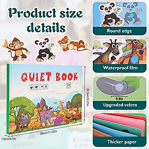 Quiet Book for Toddlers Montessori Activity Toys Busy Book Sensory Educational Preschool Learning Book for 3 4 5 6 Year Old Boys and Girls (Animals)