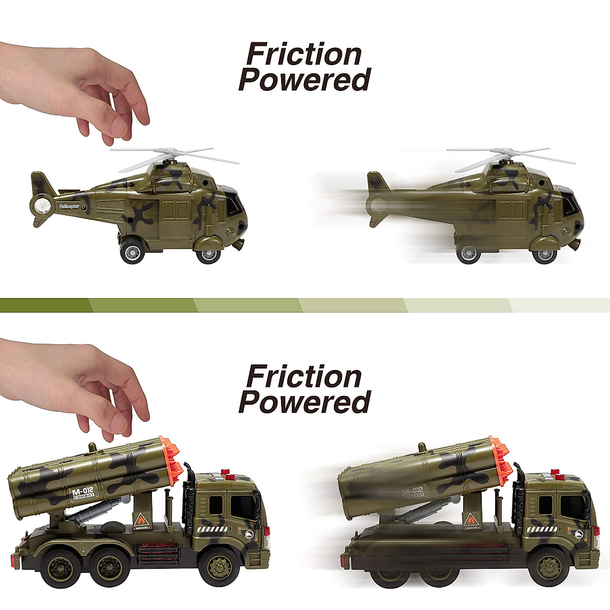 JOYIN 3 in 1 Friction Powered Siren Army Vehicle Toy with Action Figures - Military Truck, Helicopter and Tank Toy with Light and Sound Siren for Imaginative Play, Xmas Gifts for Kids