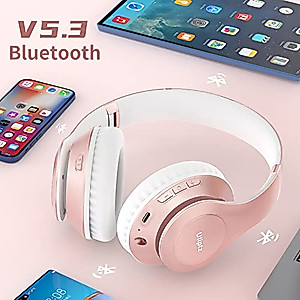 Uliptz Wireless Bluetooth Headphones, 65H Playtime, 6EQ Sound Modes, HiFi Stereo Over Ear Headphones with Microphone, Foldable Bluetooth 5.3 Headphones for Travel/Office/Cellphone/PC (Rose Gold)