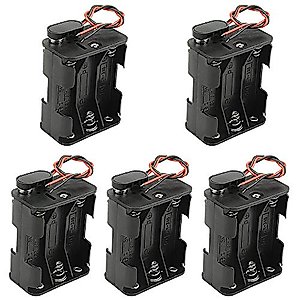 WMYCONGCONG 5 Pack 6 x 1.5V AA Battery Holder with Connector and Hard Plastic Housing T Type Wire (6AA)