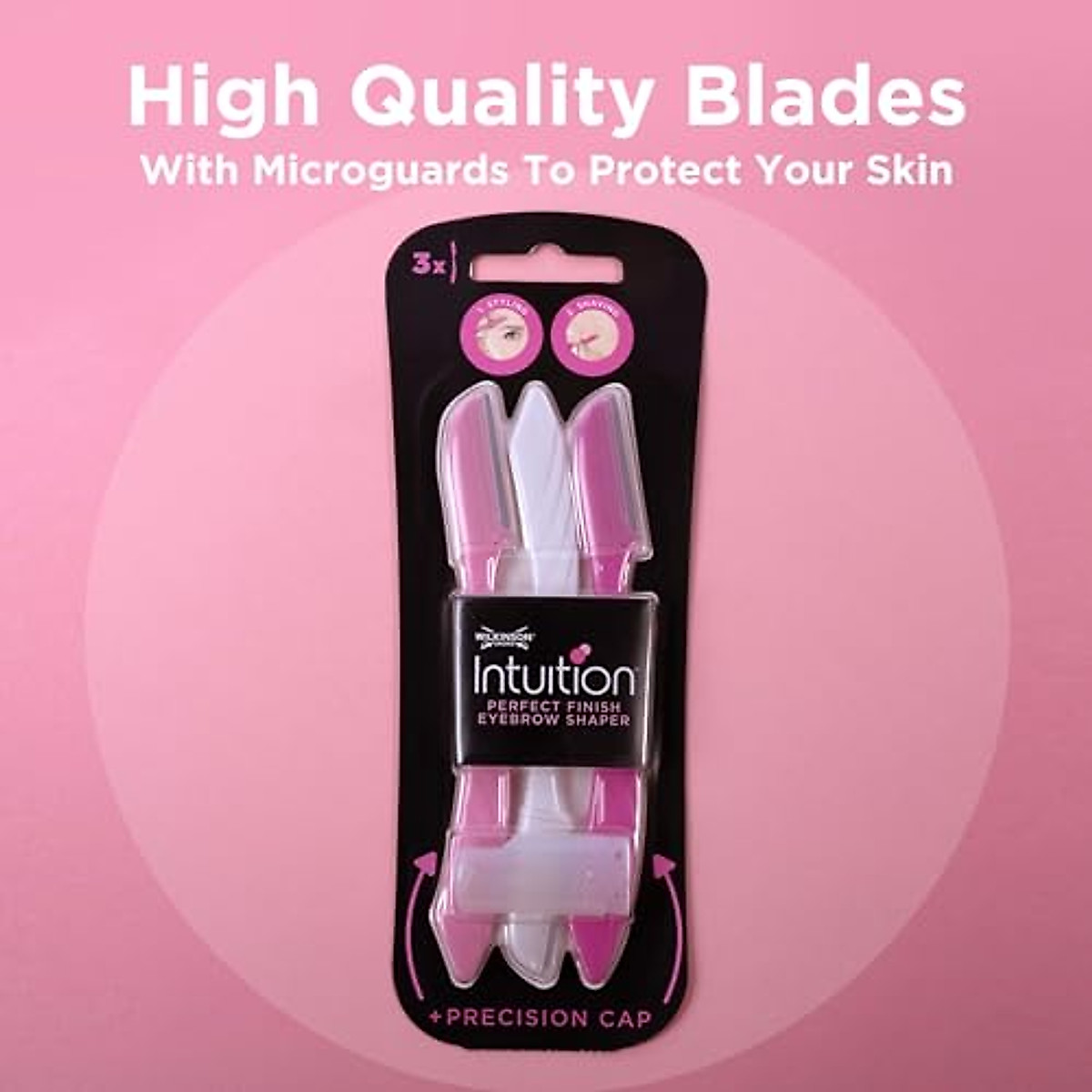 WILKINSON SWORD - Intuition Eyebrow Shaper | Facial Hair Remover and Trimmer | Exfoliating Dermaplaning Tool | 3 x Disposable Razors
