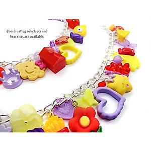 Chunky Charm Bracelet in Red Yellow & Purple, Kawaii Cha Cha Bracelet with Cute Candy Ice Cream Flower and Heart Charms, Adjustable