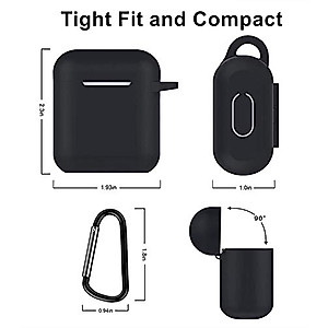 Silicone Case Compatible with Airpods 1 & 2, Shookproof Protective Silicone Wireless Charging Cover with Key Chain (Black)